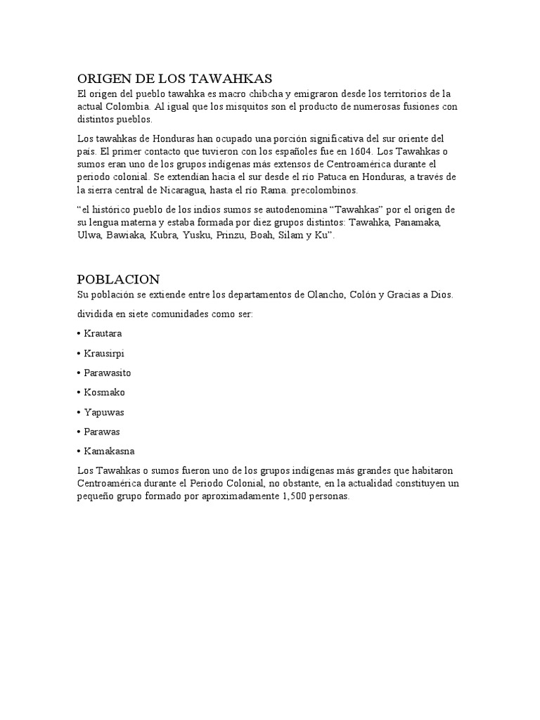 Origen de Los Tawahkas | PDF