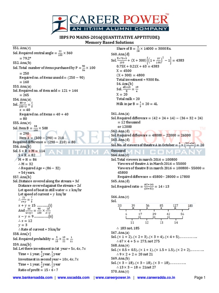 IBPS PO Mains 2016 Quant Solutions | PDF | Business | Economies