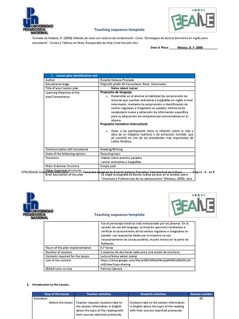 Eeaile g4 m3 Teaching Sequence Format Sample | PDF | Cognición | Comunicación humana