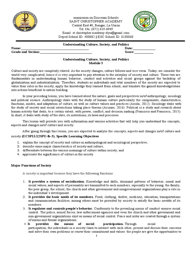 UCSP Module 3 | PDF | Society | Sociology