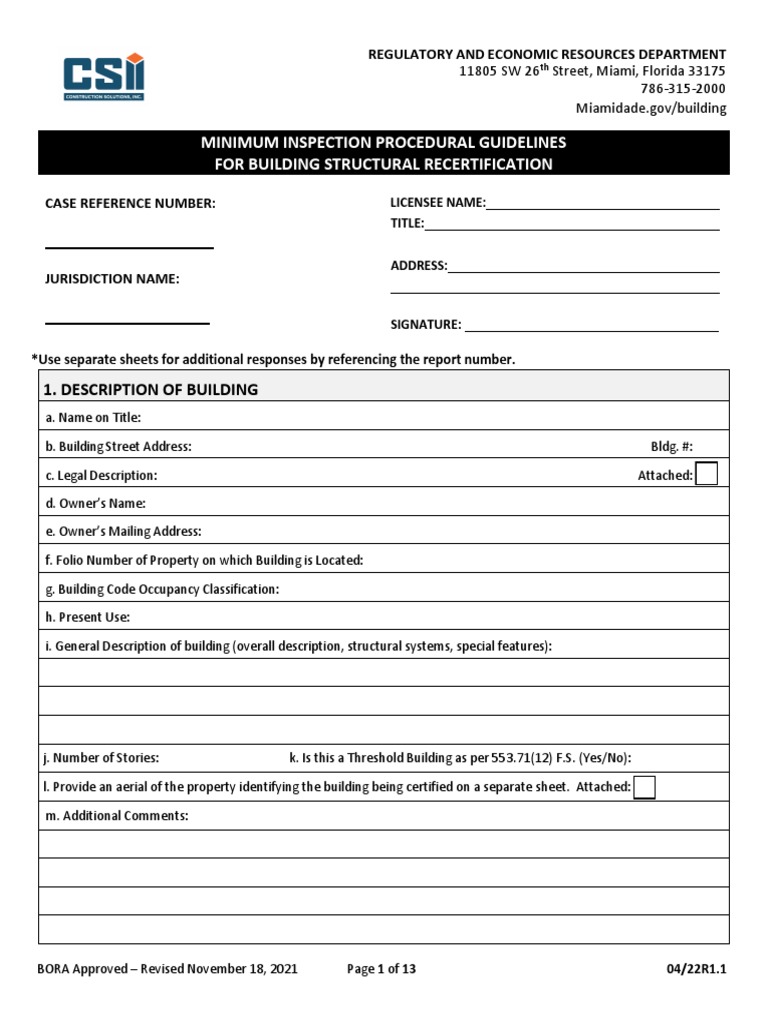 Minimum Inspection Procedural Guidelines Structural Recertification ...