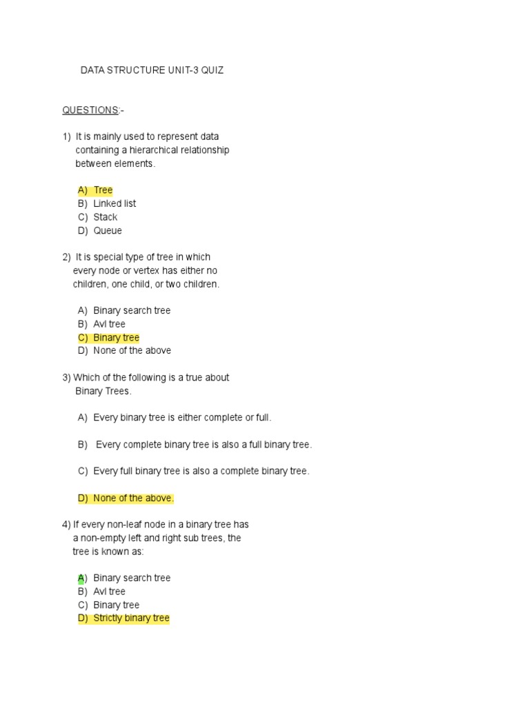 Data Structure Unit-3 Quiz | PDF | Algorithms And Data Structures ... Data Structure Unit-3 Quiz | PDF | Algorithms And Data Structures ...