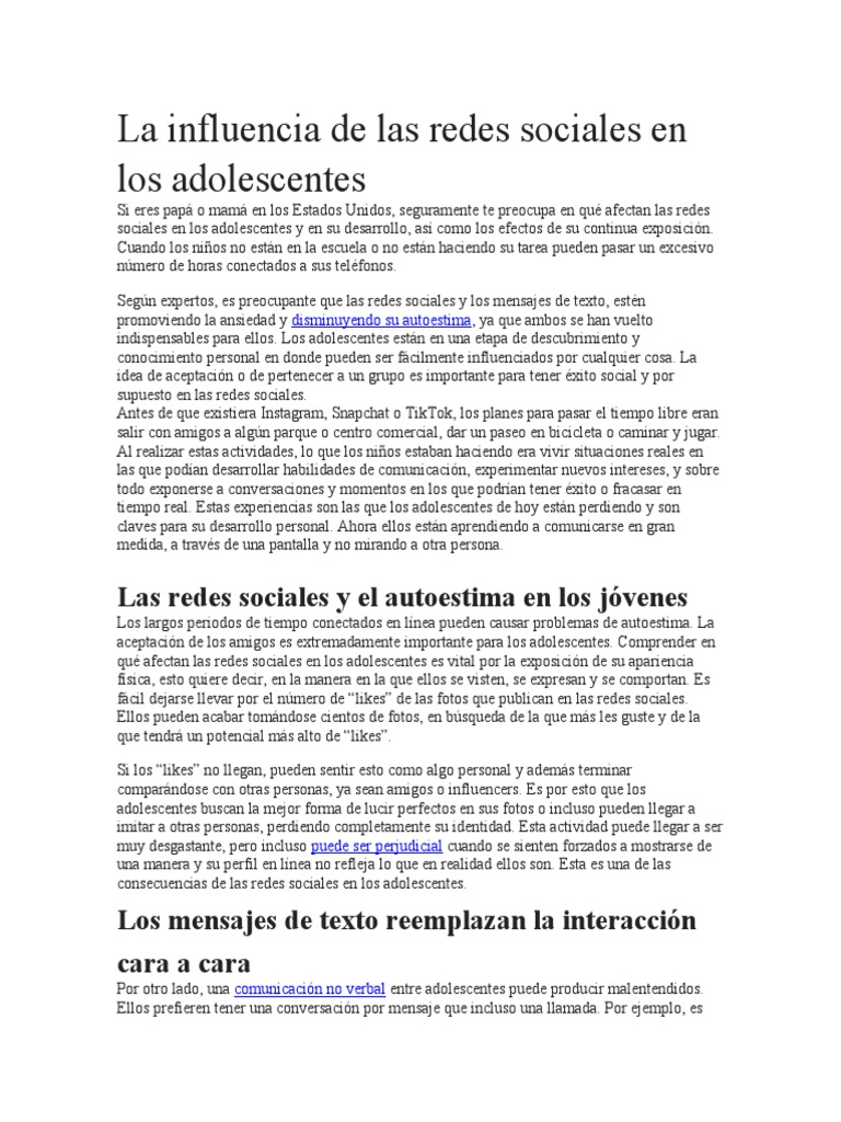 Impacto de redes sociales en adolescentes | PDF | Adolescencia ...