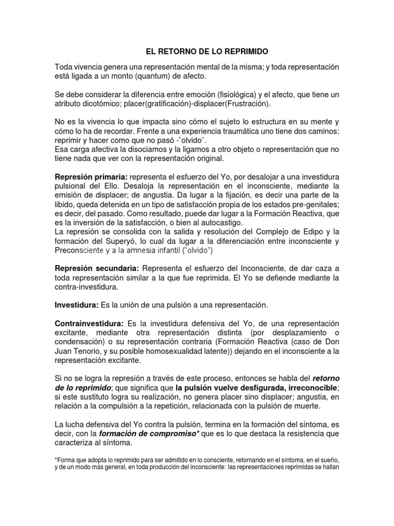 El retorno de lo reprimido en psicoanálisis | PDF | Sigmund Freud ...