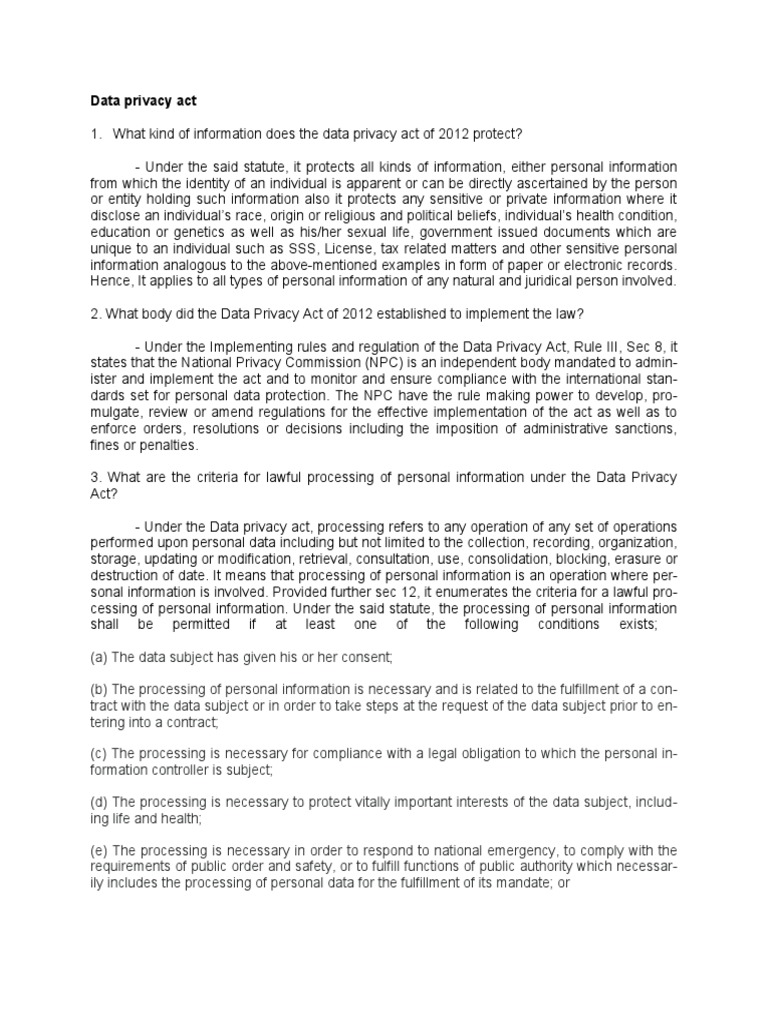 Data Privacy Act | PDF | Information Privacy | Information