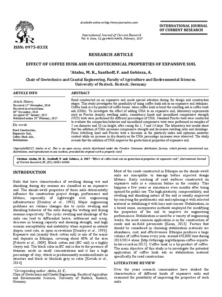 Coffee Husk Ash Geo Properties | PDF | Soil | Natural Materials