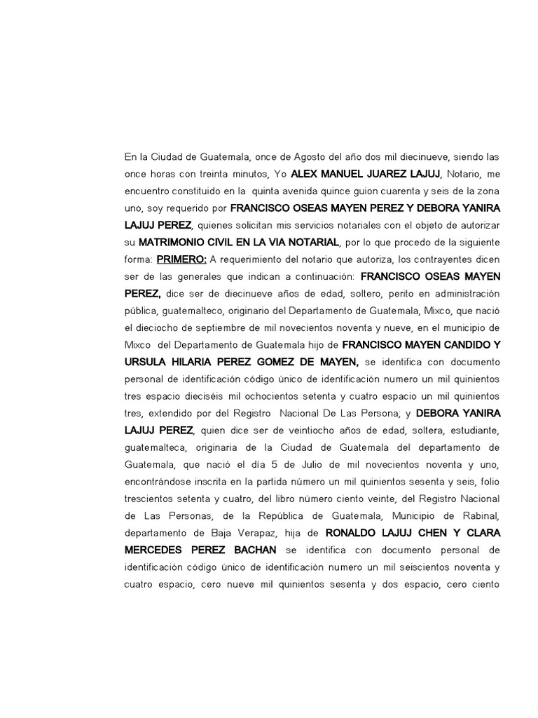 Matrimonio Civil de Mayen Pérez y Lajuj | PDF | Matrimonio | Justicia