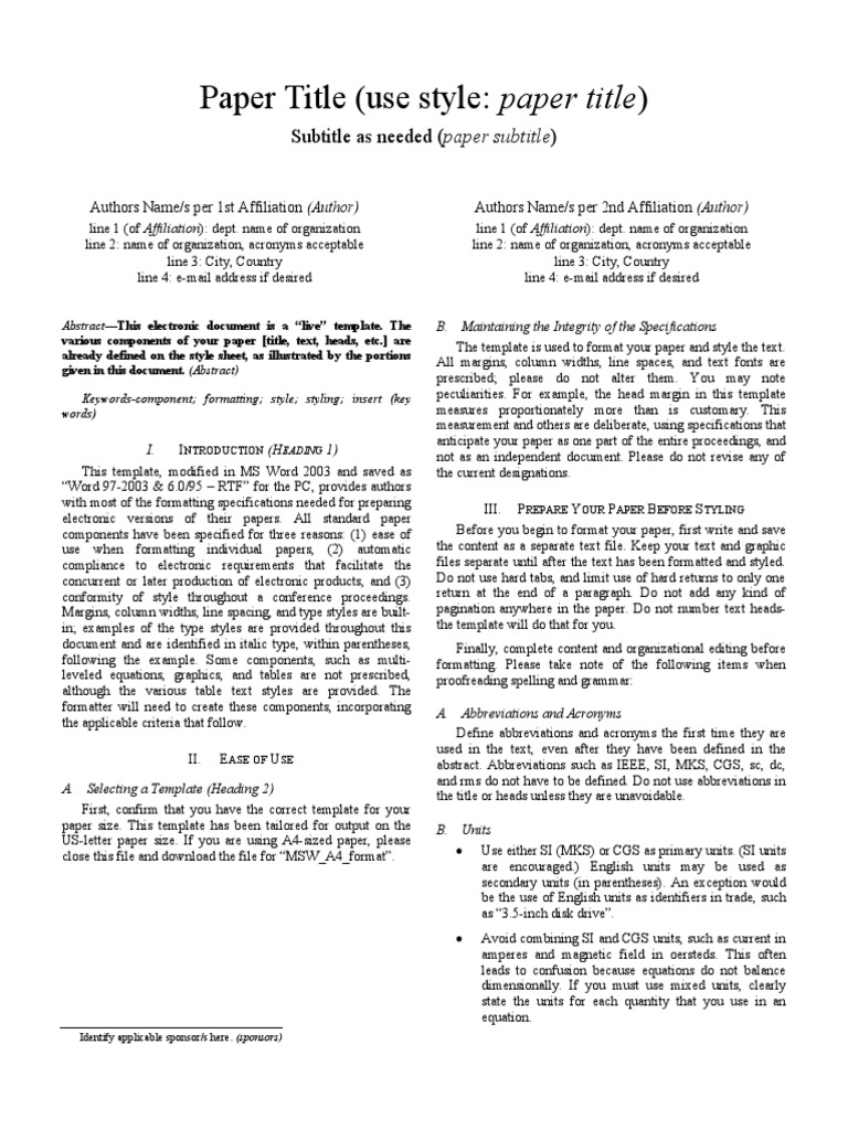 Paper Formatting Guidelines | PDF | Note (Typography) | International ...