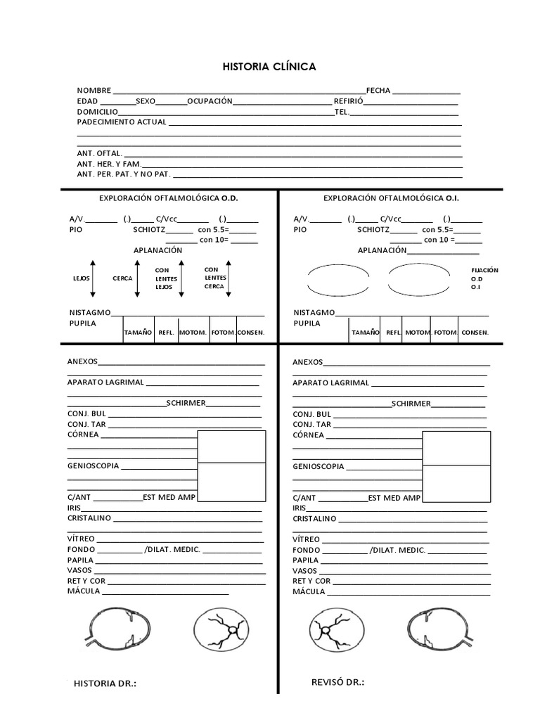 Historia Clínica Oftalmológica | PDF | Ojo humano | Oftalmología