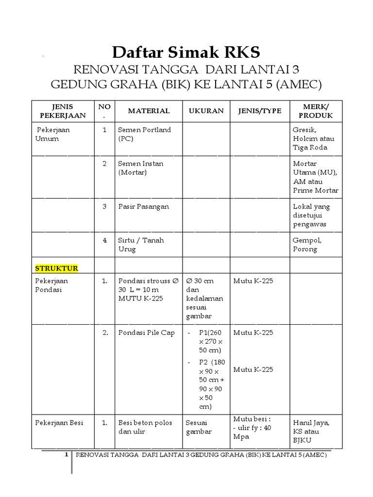 5 - Daftar Simak RKS Jembatan Unair | PDF