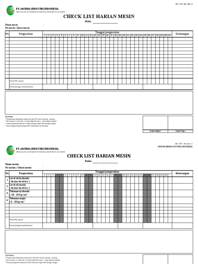 Check List Mesin Pdf