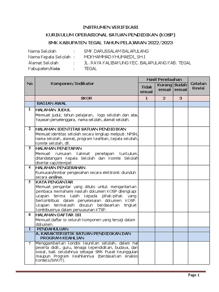 Instrumen Verivikasi Kosp 2022 | PDF | Karier & Perkembangan | Bisnis