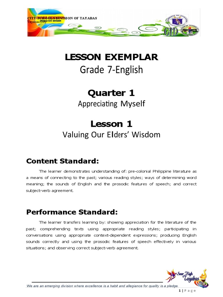 G7 English Lesson Exemplar 1st Quarter | PDF | Philippines | Slang