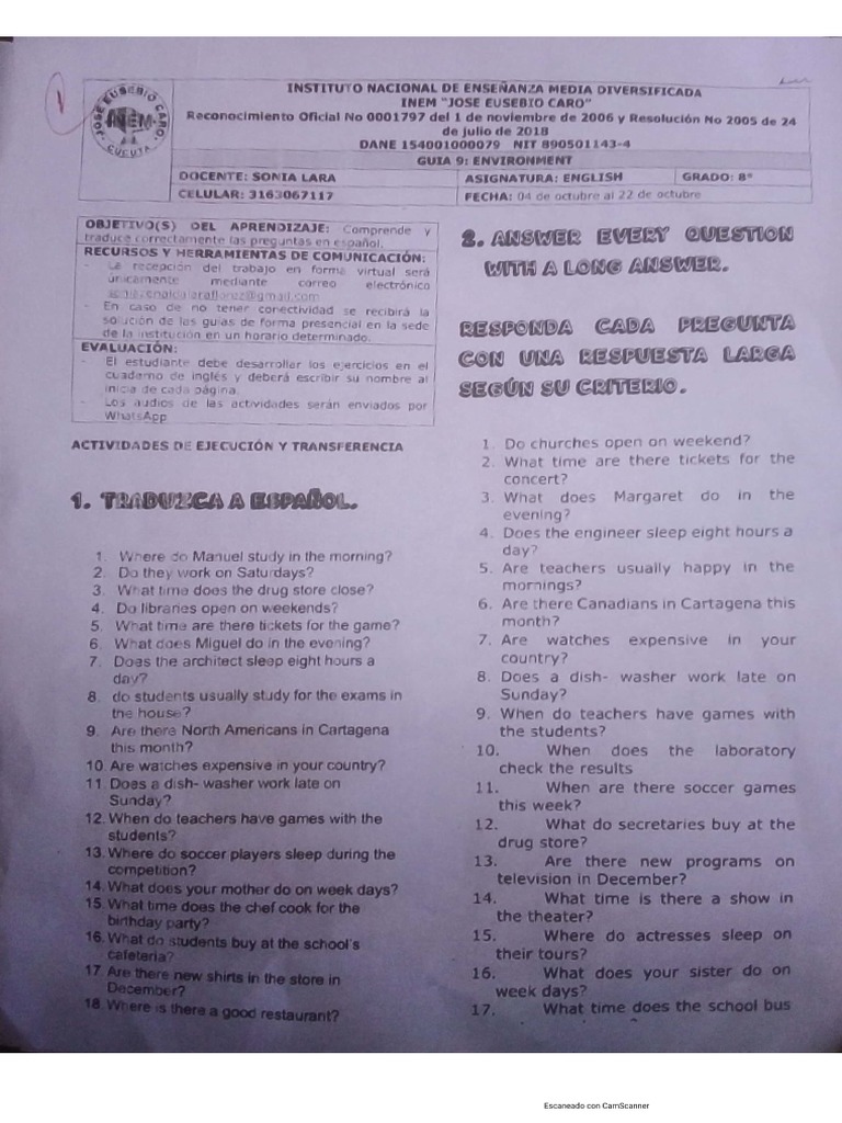 Guía 9 Inglés | PDF