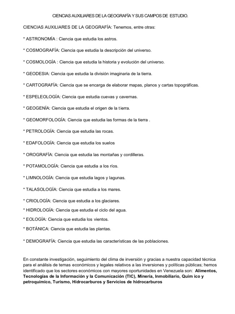 Ciencias Auxiliares de La Geografía y Sus Campos de Estudio | PDF