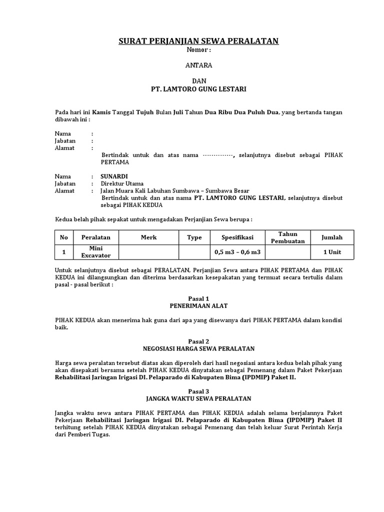 Perjanjian Mini Exca | PDF