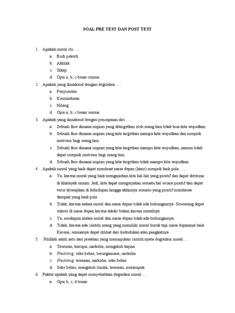 Soal Pre Test Dan Post Test | PDF