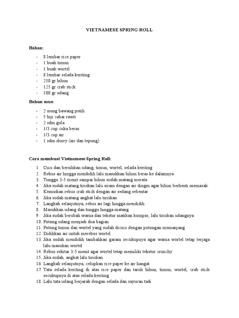 Resep Vietnamese Spring Roll | PDF