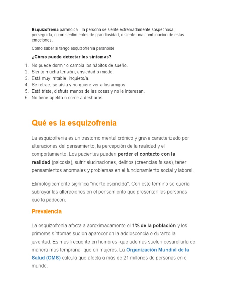 Esquizofrenia: síntomas y tratamiento | PDF | Esquizofrenia | Trastorno ...
