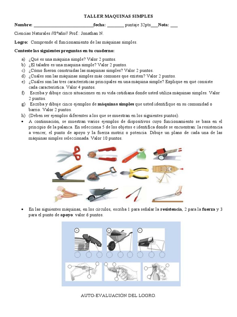 Taller de Máquinas Simples para 8° Año | PDF