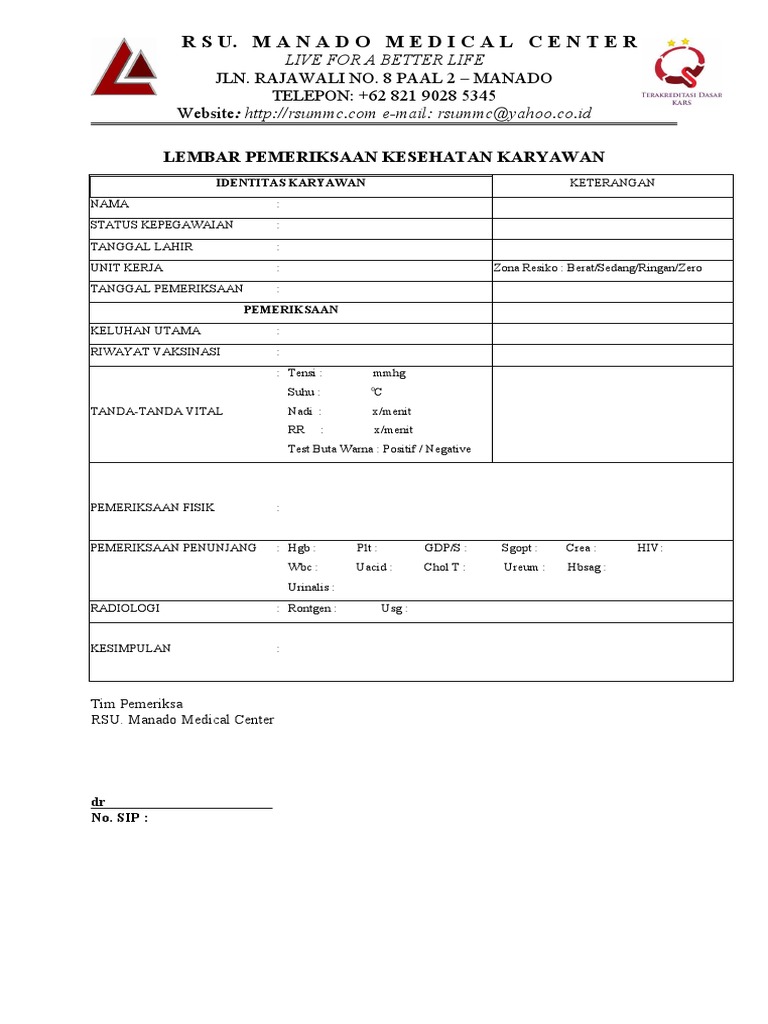 Form Pemeriksaan Kesehatan Karyawan | PDF