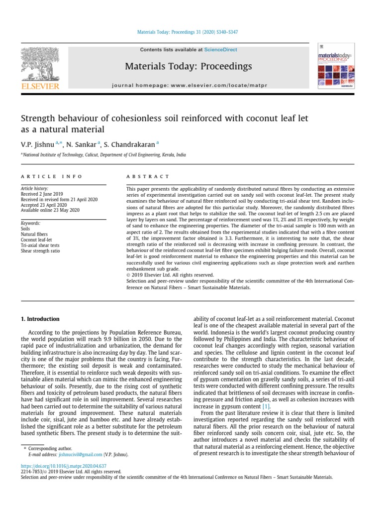 Strength Behaviour of Cohesionless Soil Reinforced With Coconut Leaf ...