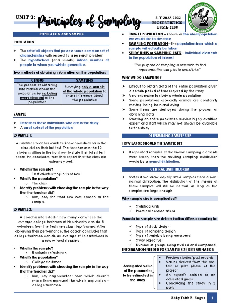 UNIT 3 Principles of Sampling | PDF | Sampling (Statistics) | Sample Size Determination