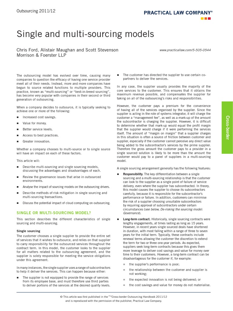 Single and Multi Sourcing Models | PDF | Cloud Computing | Outsourcing