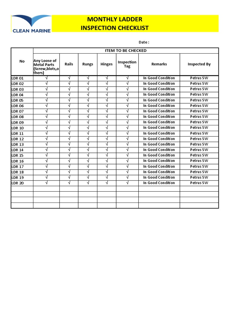 Monthly Ladder Inspection Checklist | PDF