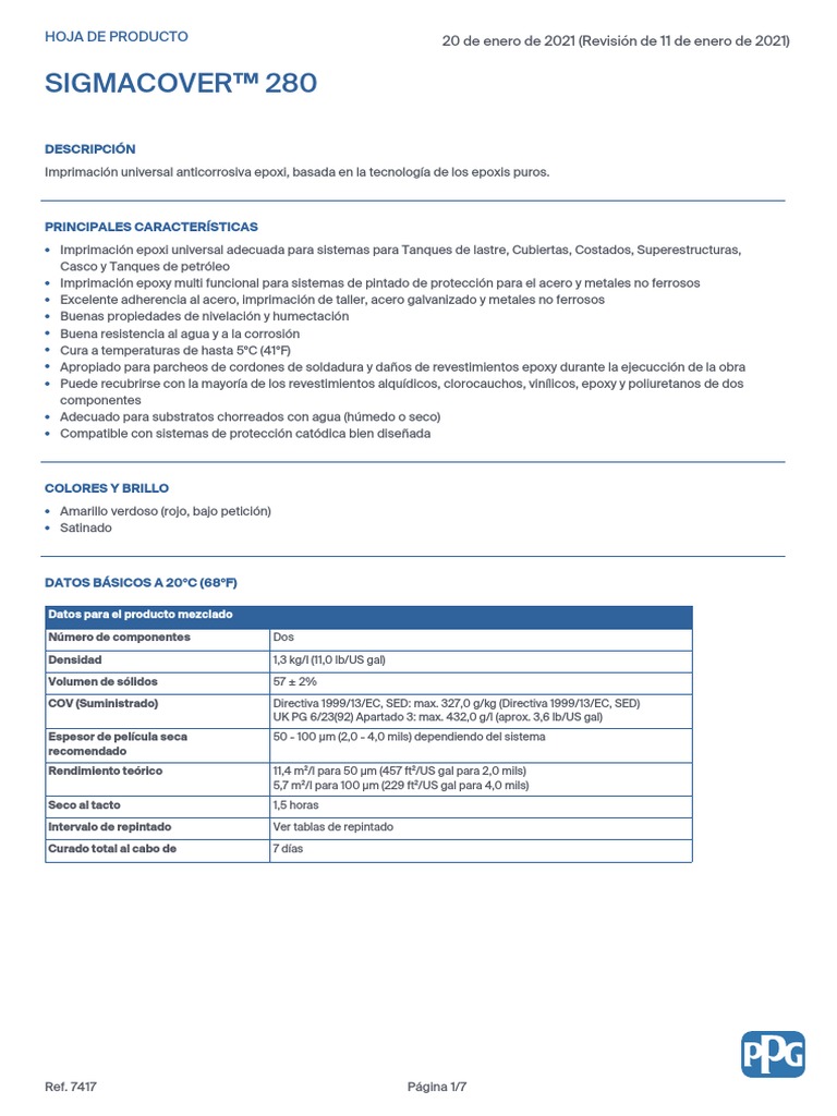 Sigmacover 280-Español-Rev. 2021-01-11-Pr. 2021-01-20 | PDF | Epoxy ...