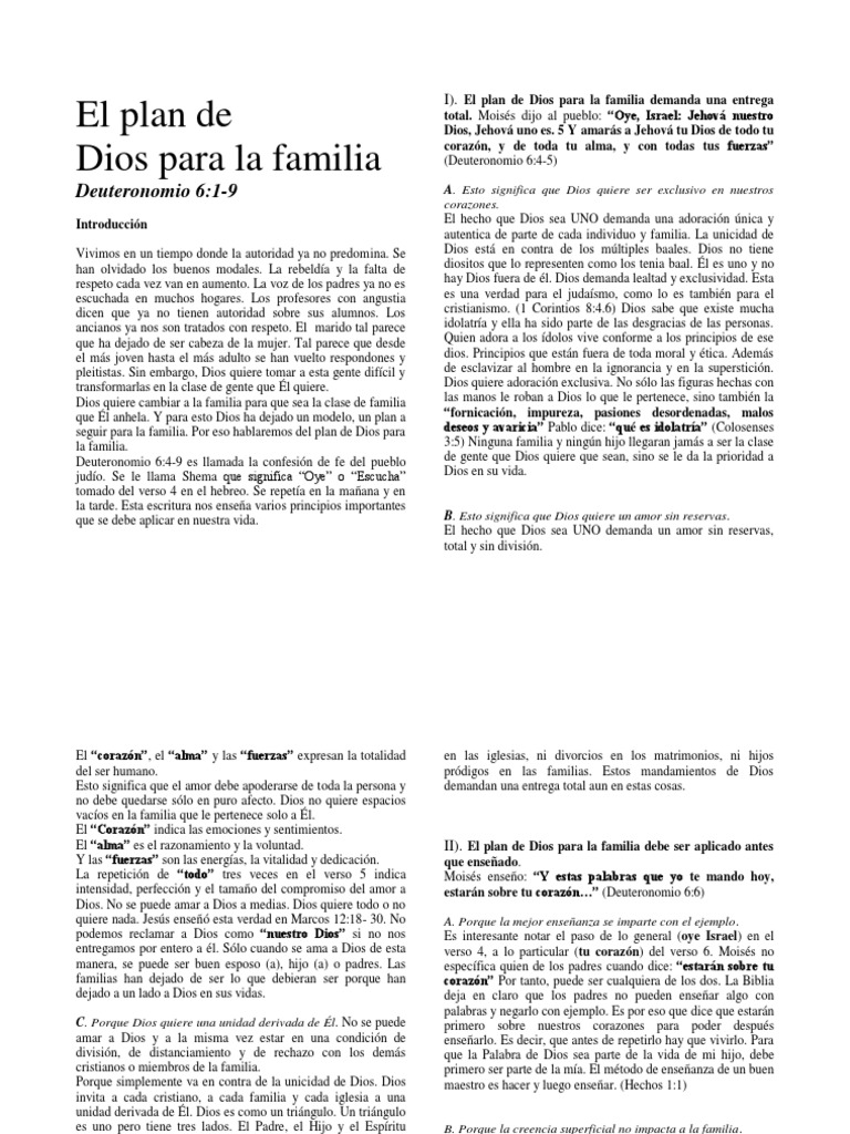 El Plan de Dios para La Familia Deuteronomio 6 - 1-9 | PDF | Cristo ...