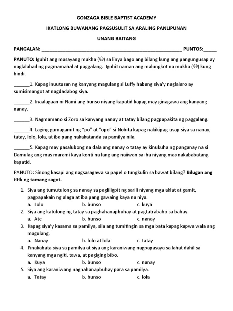 3RD Monthly Examination Araling Panlipunan Reviewer (Grade 1) | PDF 3RD Monthly Examination Araling Panlipunan Reviewer (Grade 1) | PDF