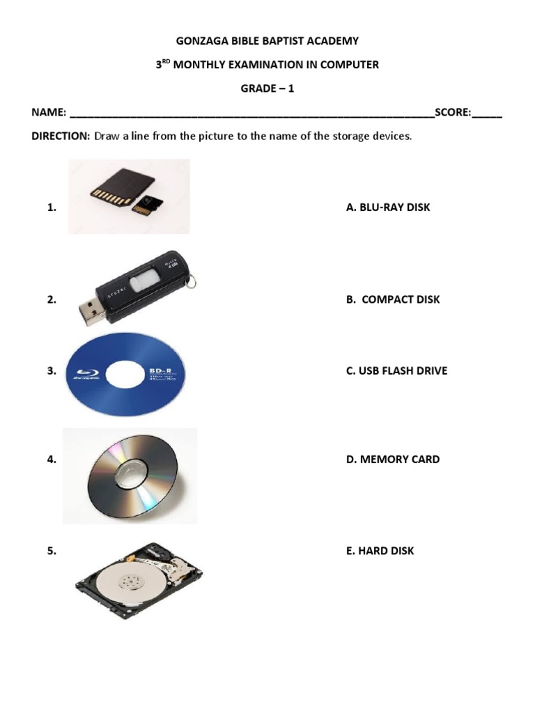 3RD Monthly Examination Computer Reviewer (Grade 1) | PDF | Computer Data Storage | Usb Flash Drive