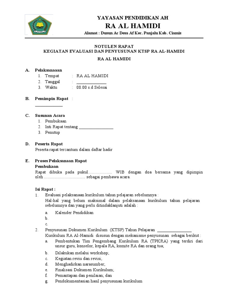 Notulen Rapat Evaluasi Kurukulum Ra | PDF