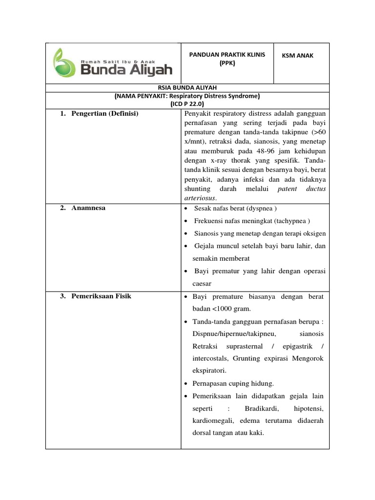 Panduan Praktik Klinis (PPK) RDS | PDF