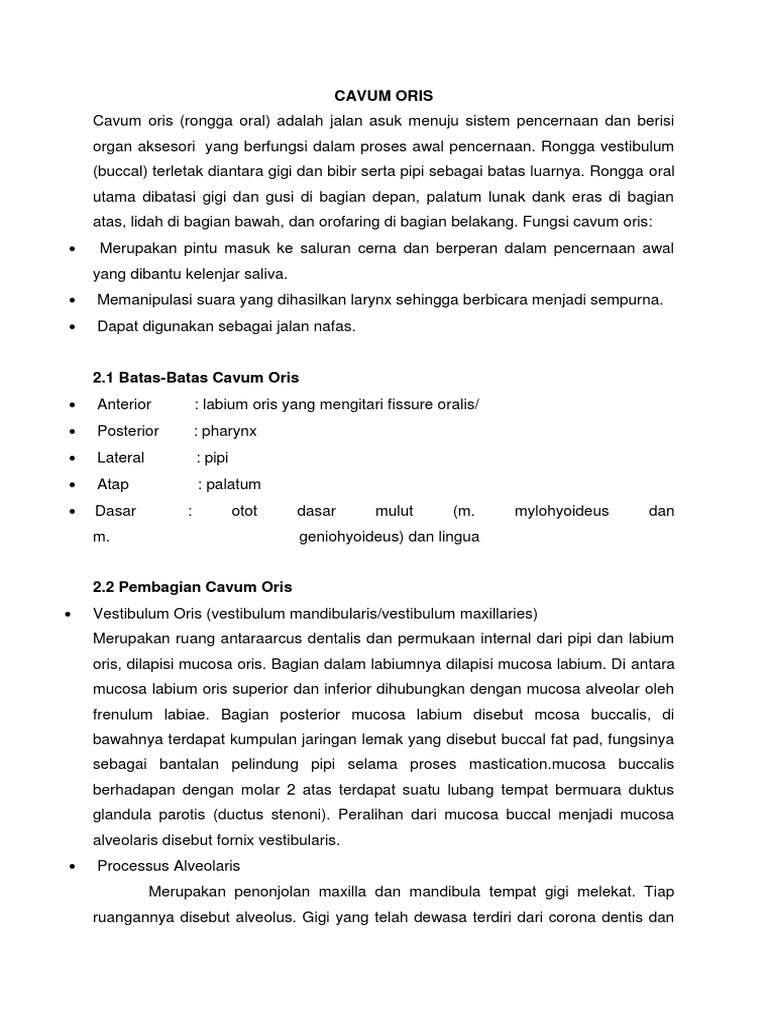 CAVUM ORIS 2.1 Batas-Batas Cavum Oris 2.2 Pembagian Cavum Oris | PDF