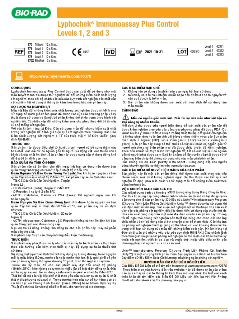 Lyphochek Immunoassay Plus Control - 40370 | PDF