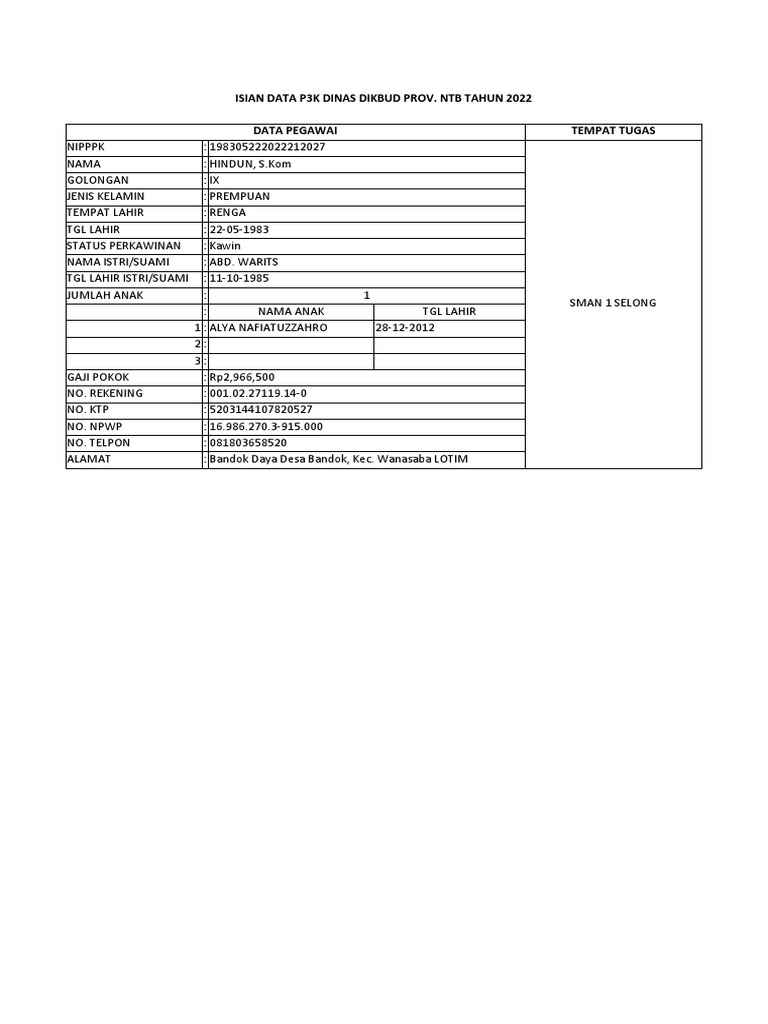 SPMT PPPK - Hindun | PDF