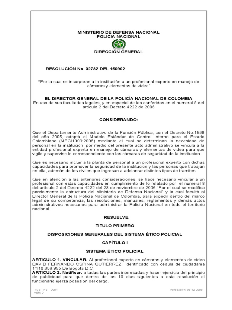 Resolucion 02782 150909 Deroga 05293 06340 | PDF | Policía | Justicia