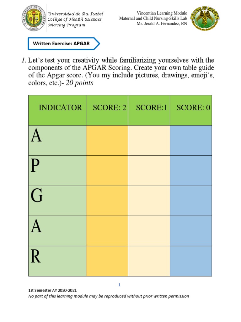APGAR Written Exercise | PDF | Infants | Behavioural Sciences