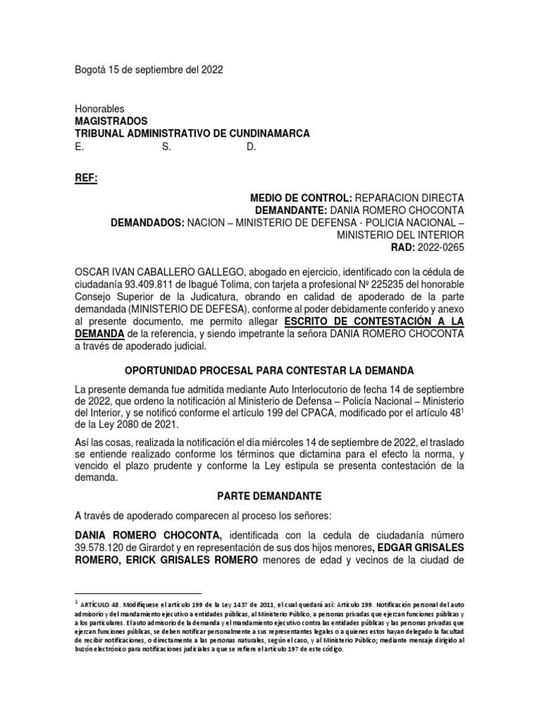 Contestación de Demanda (Reparación Directa) | PDF | Causalidad (Ley ...