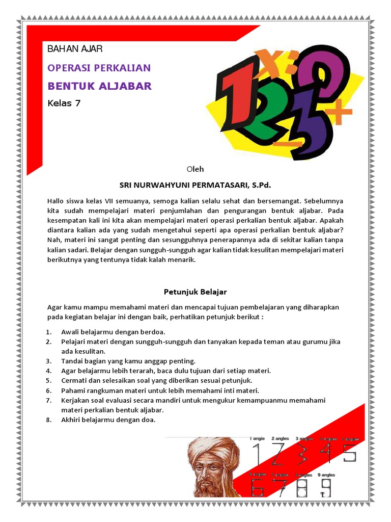 Operasi Perkalian Bentuk Aljabar Kelas 7 | PDF
