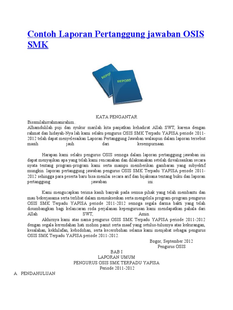 Contoh Laporan Pertanggung Jawaban OSIS SMK | PDF | Pengembangan Diri