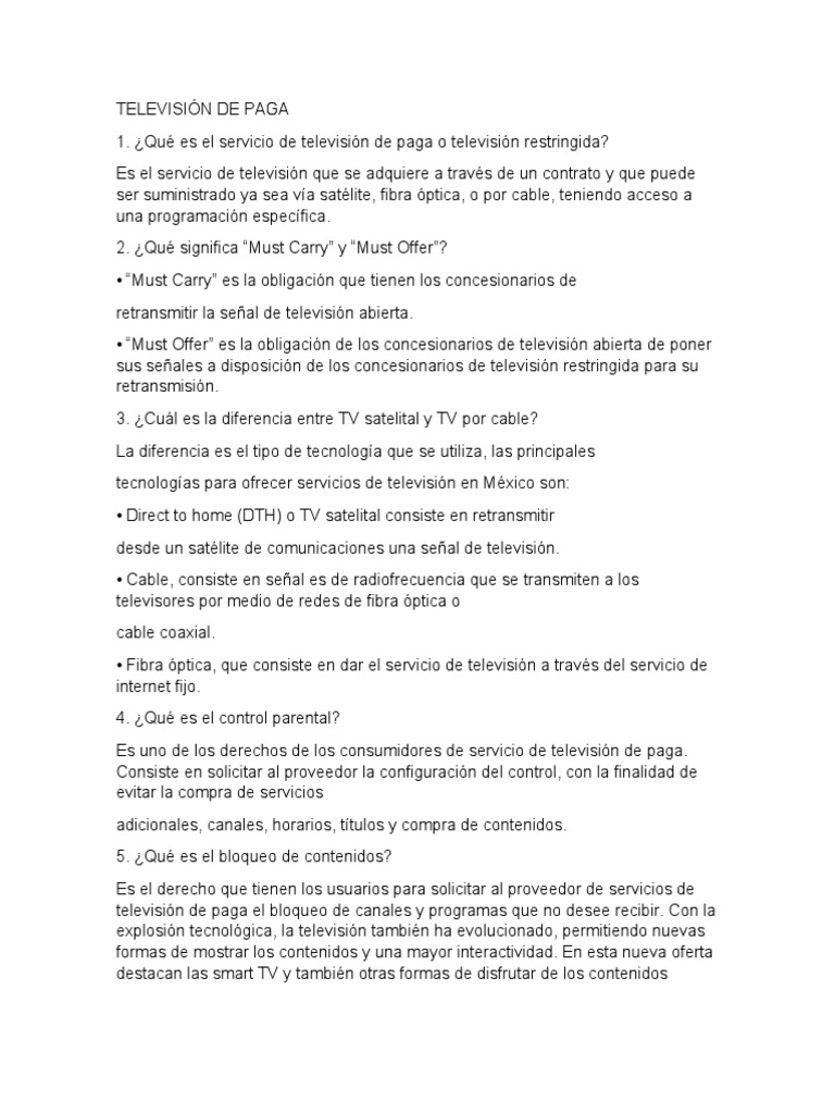 Televisión de Paga | PDF | Televisión por cable | Televisión