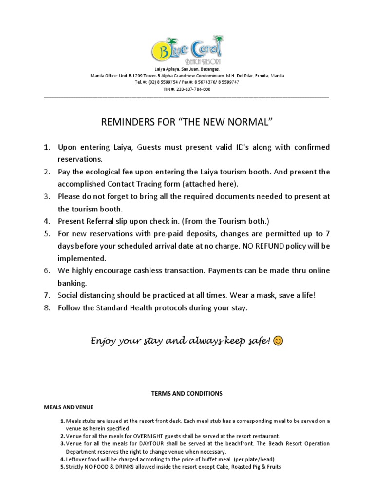 Rules and Regulations New Normal | PDF | Resort