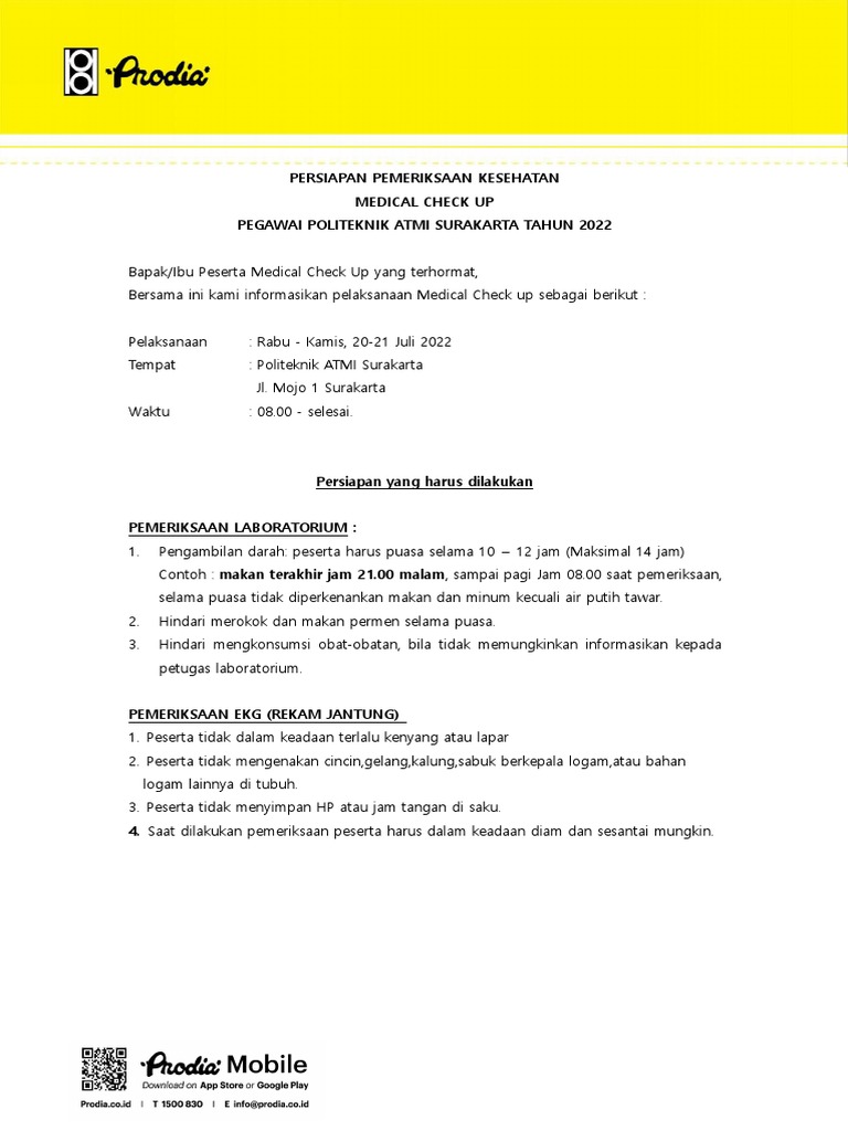Persiapan Pemeriksaan Mcu | PDF