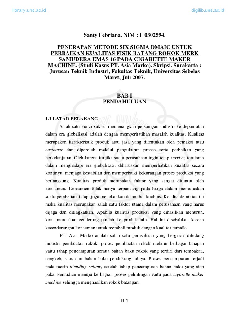 Jurnal Penerapan Metode Six Sigma Untuk Perbaikan Kualitas Fisik Batang ...