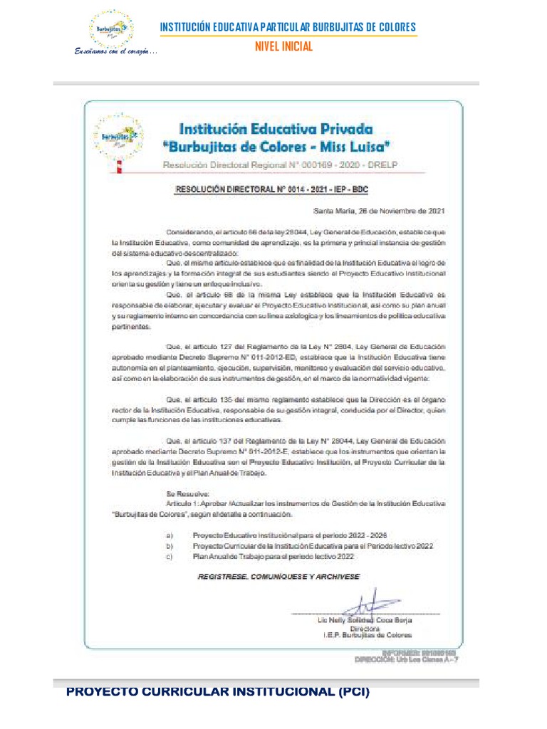 PCI Burbujitas: Educación Inicial Huacho | PDF | Plan de estudios ...