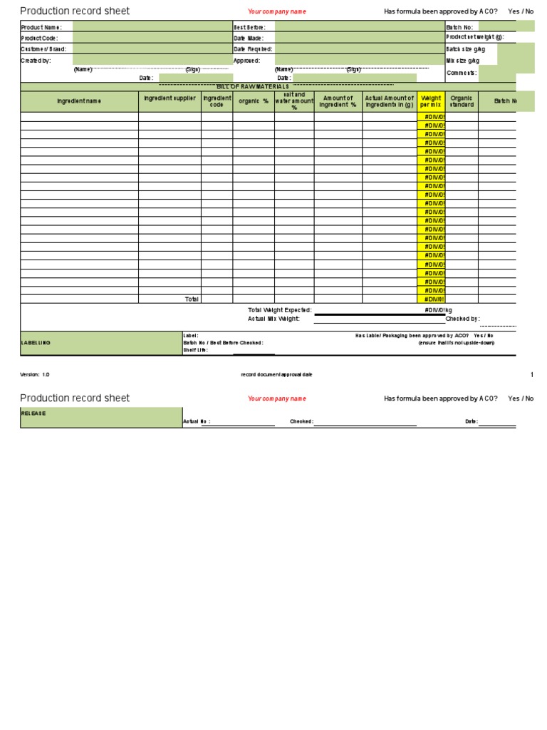 Production Record Template | PDF | Business Process