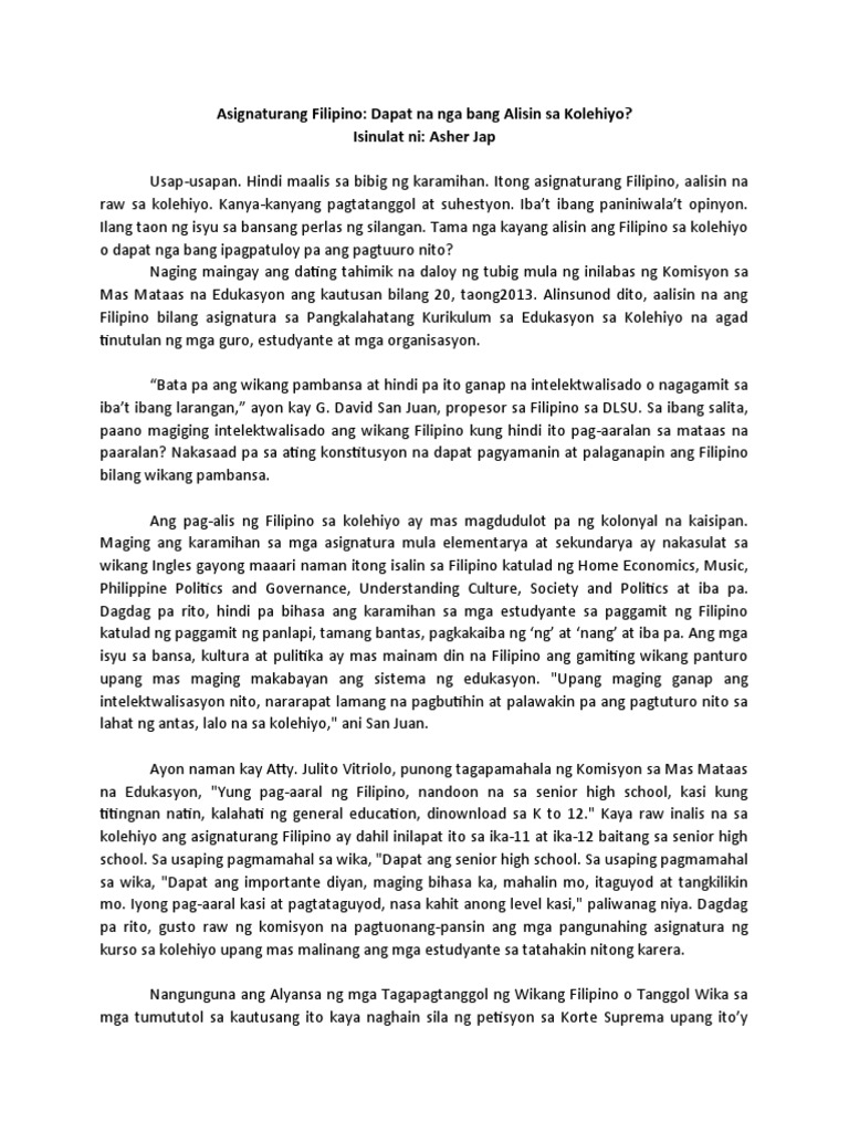 Halimbawa NG Tekstong Argumentatibo | PDF